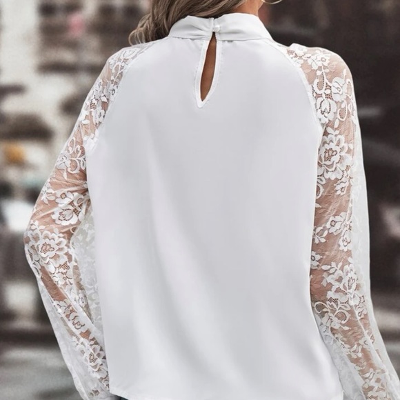 Tops | Neck Tie Lace Sleeve Blouse | Poshmark